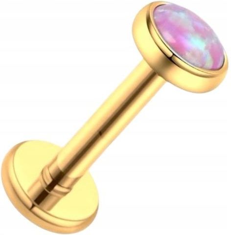 Bizu Kolczyk Piercing Złoty Labret z różowym opalem Tytan Lobe Helix 1 ...