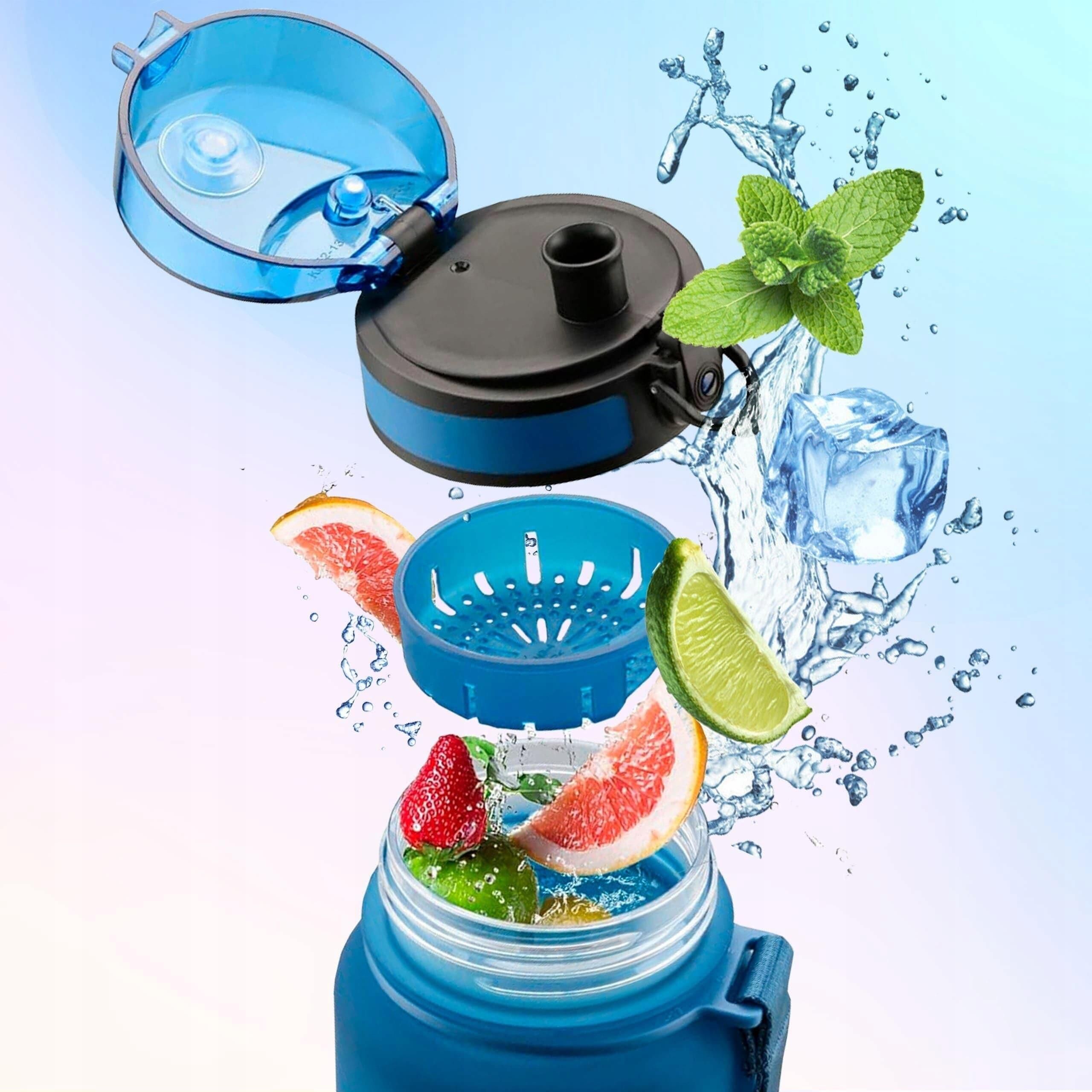 Bidon Na Wodę 1L Butelka Z Miarką Motywacyjną Tritan Niebiesko-Żółta ...