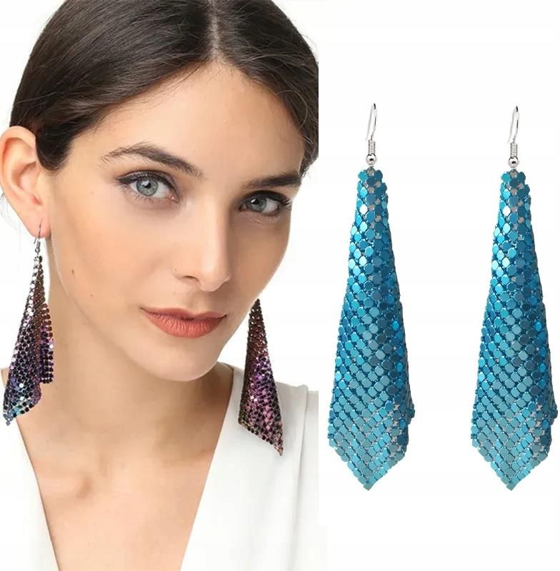 Kolczyki Wiszące Disco Cekiny Mieniące Niebieskie Długie 115mm - Ceny i ...