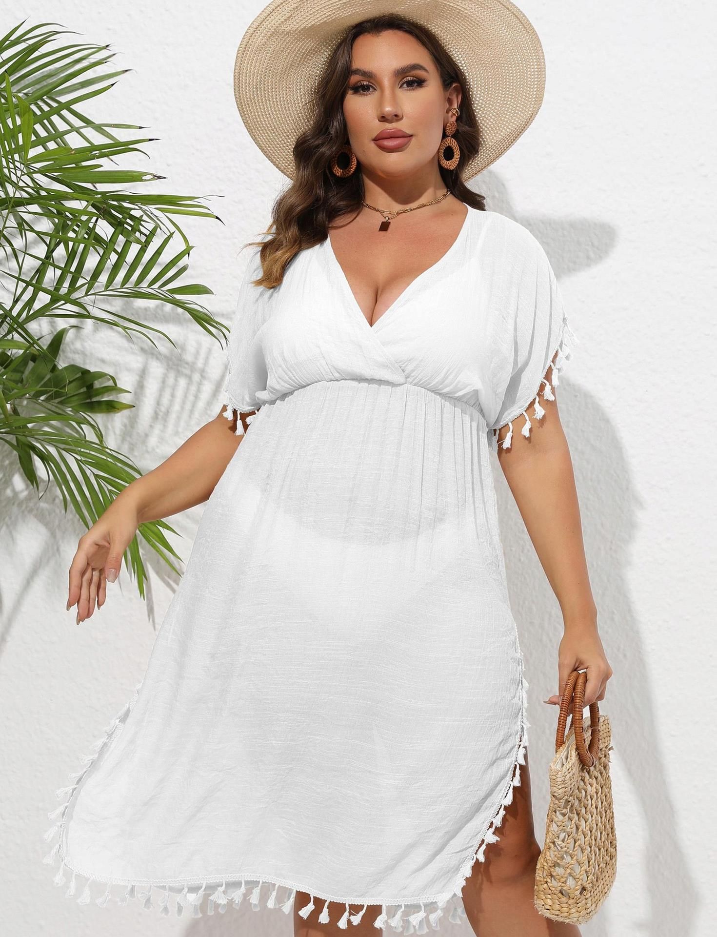 Letnia Sukienka plażowa Pareo na plażę Boho Długa biała Narzutka plus ...