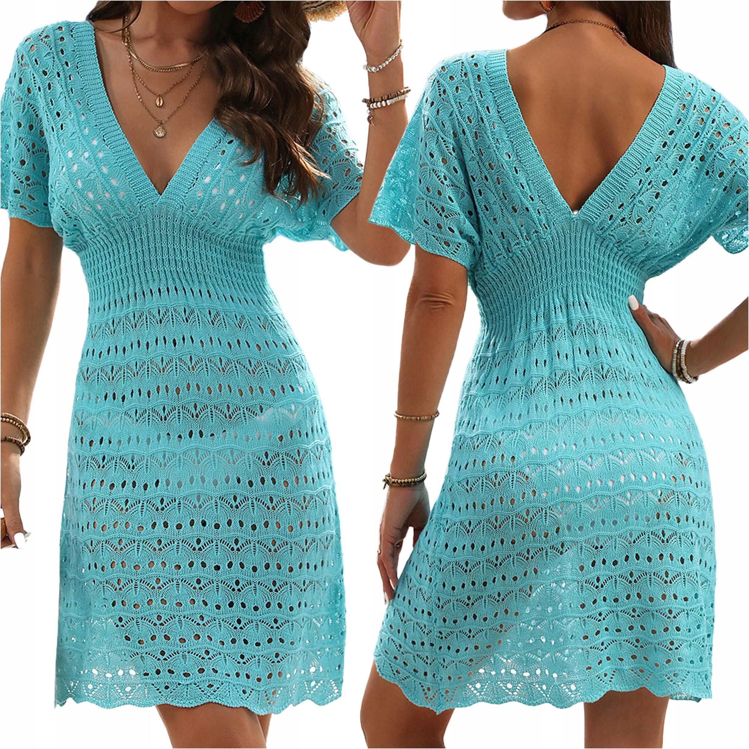 Sukienka plażowa Pareo na plażę Letnia Boho tunika Narzutka ażur ...