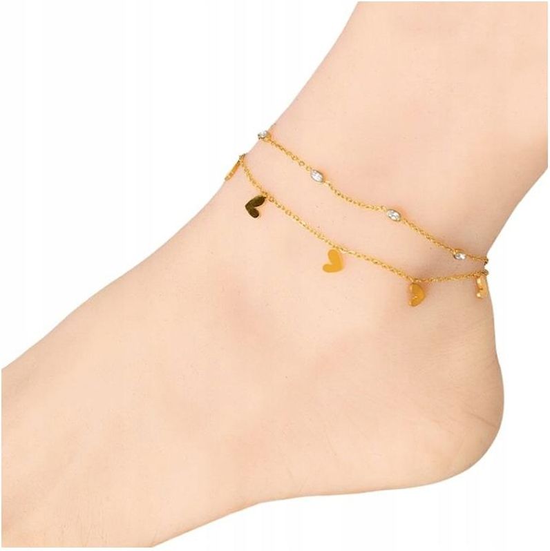 Trusky Bransoletka na Nogę Kostkę Złota Serduszka Cyrkonie Stal - Ceny ...