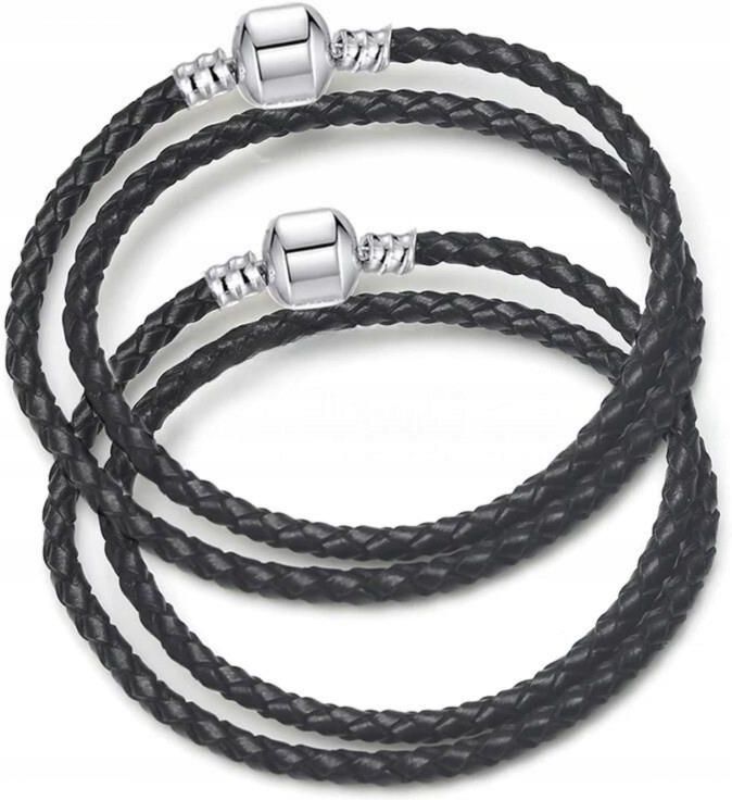 Bransoletka modułowa baza na charmsy baryłka podwójna skóra pleciona ...