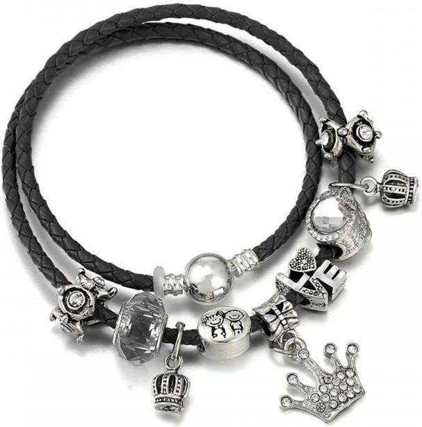 Bransoletka modułowa baza na charmsy kulka podwójny rzemień zaplatany ...