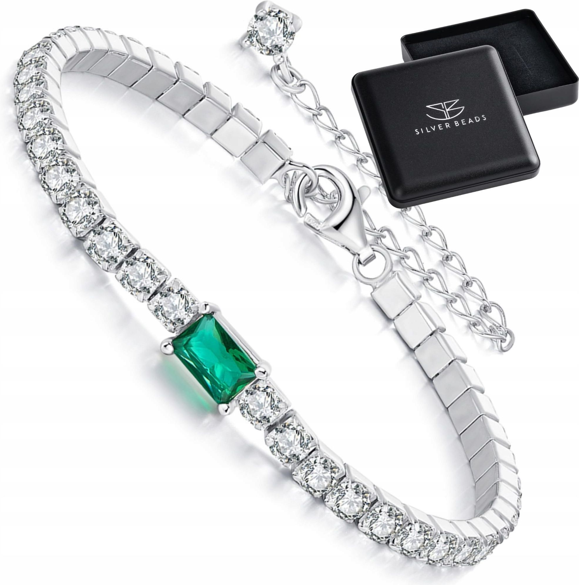 Silverbeads S189 Srebrna bransoletka z zielonym kryształem srebro 925 ...