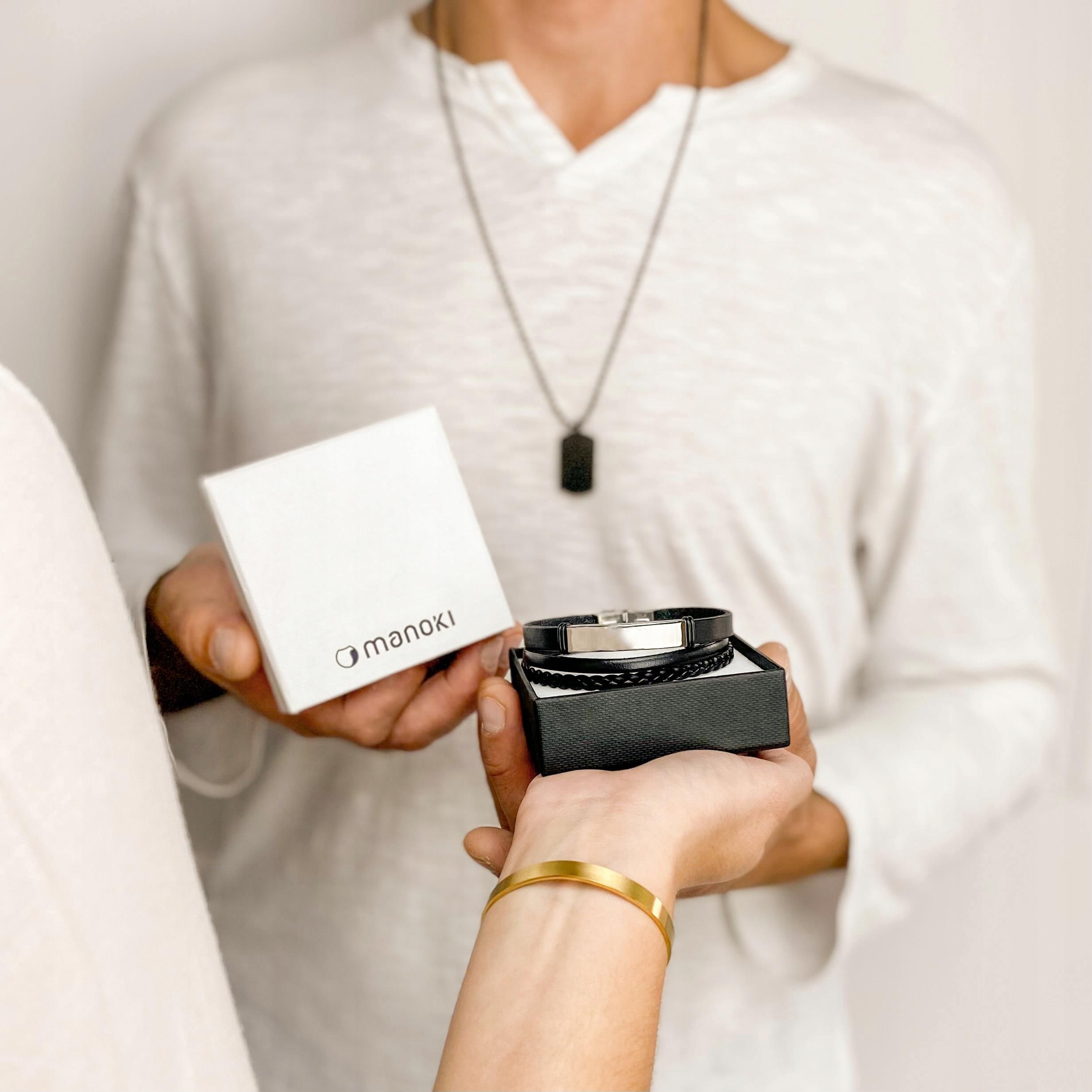 Manoki Bransoletka damska srebrny łańcuch z perłą i kołem ze stali ...