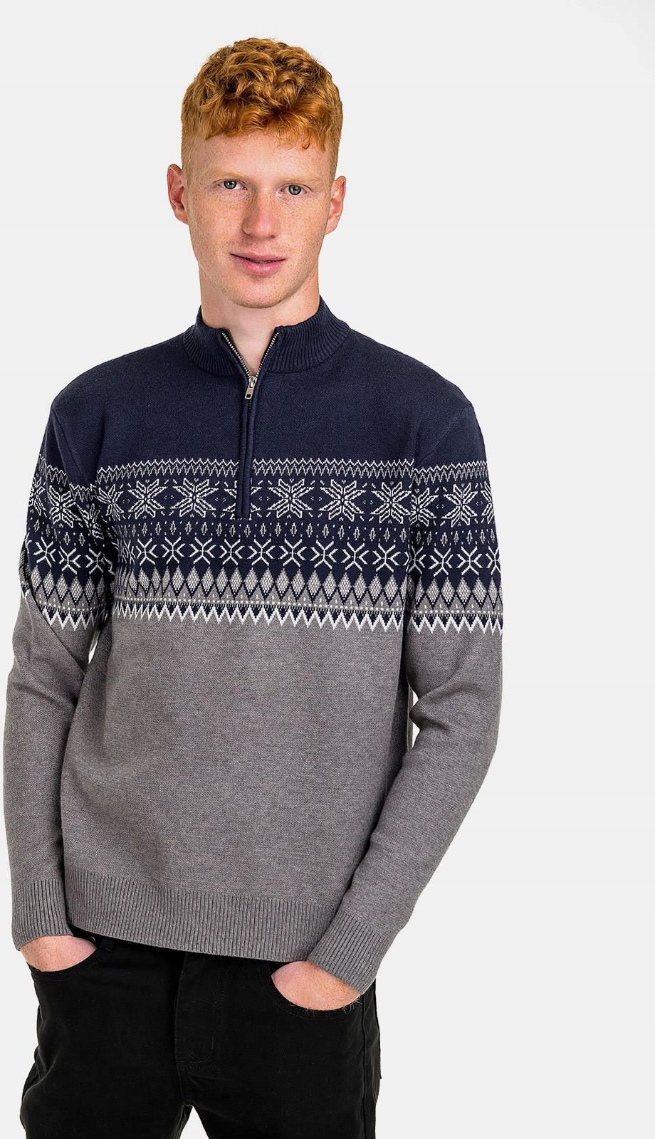 Sweter Męski Wzór Norweski Zimowy Ciepły Stójka Rozpinany M - Ceny i ...