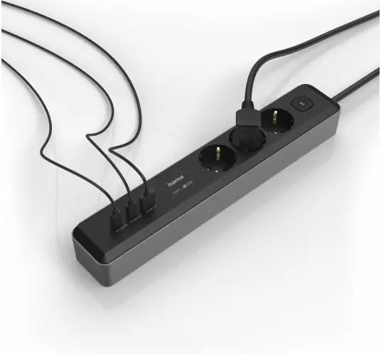 Listwa zasilająca Hama 3 gniazda 1,4m USB PD 100W Czarny (223192 ...