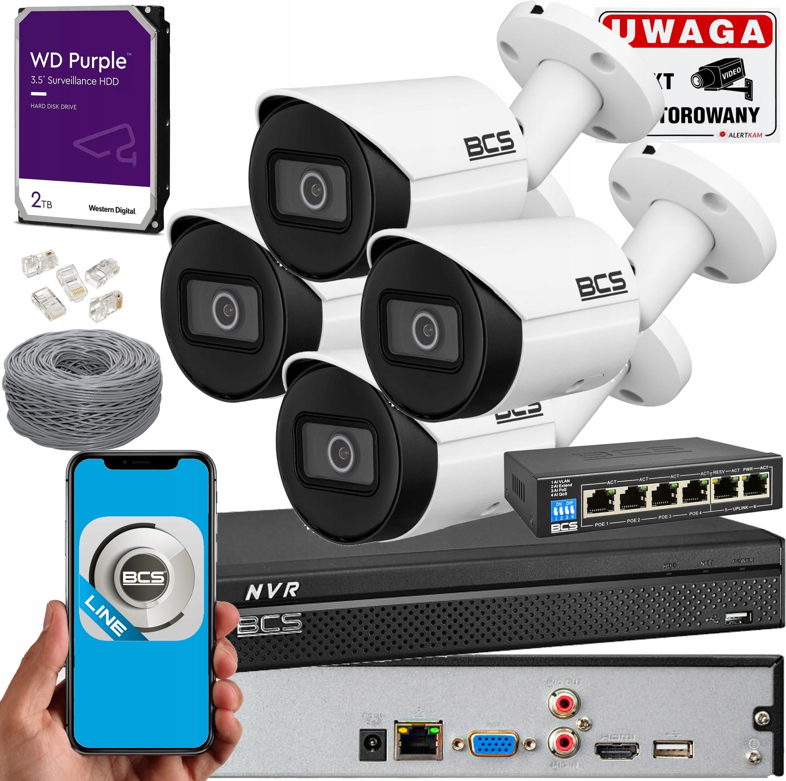 Zestaw do monitoringu MONITORING BCS 4 KAMERY 5MP BCS-TIP3501IR-E-V ...