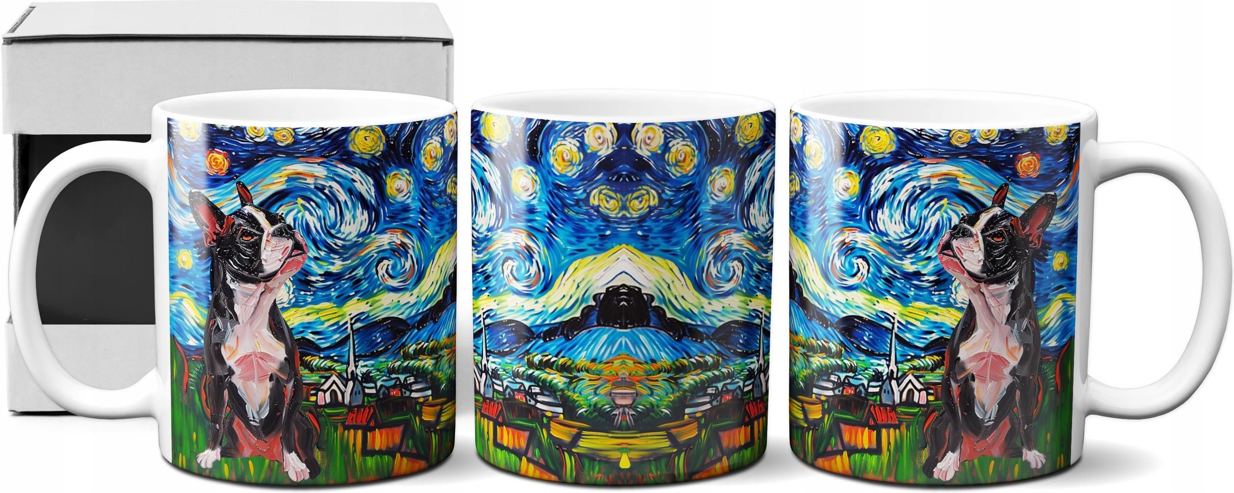 Boston Terrier Starry Night Gwiaździsta Noc Kubek Pies Terier Bull Dog ...