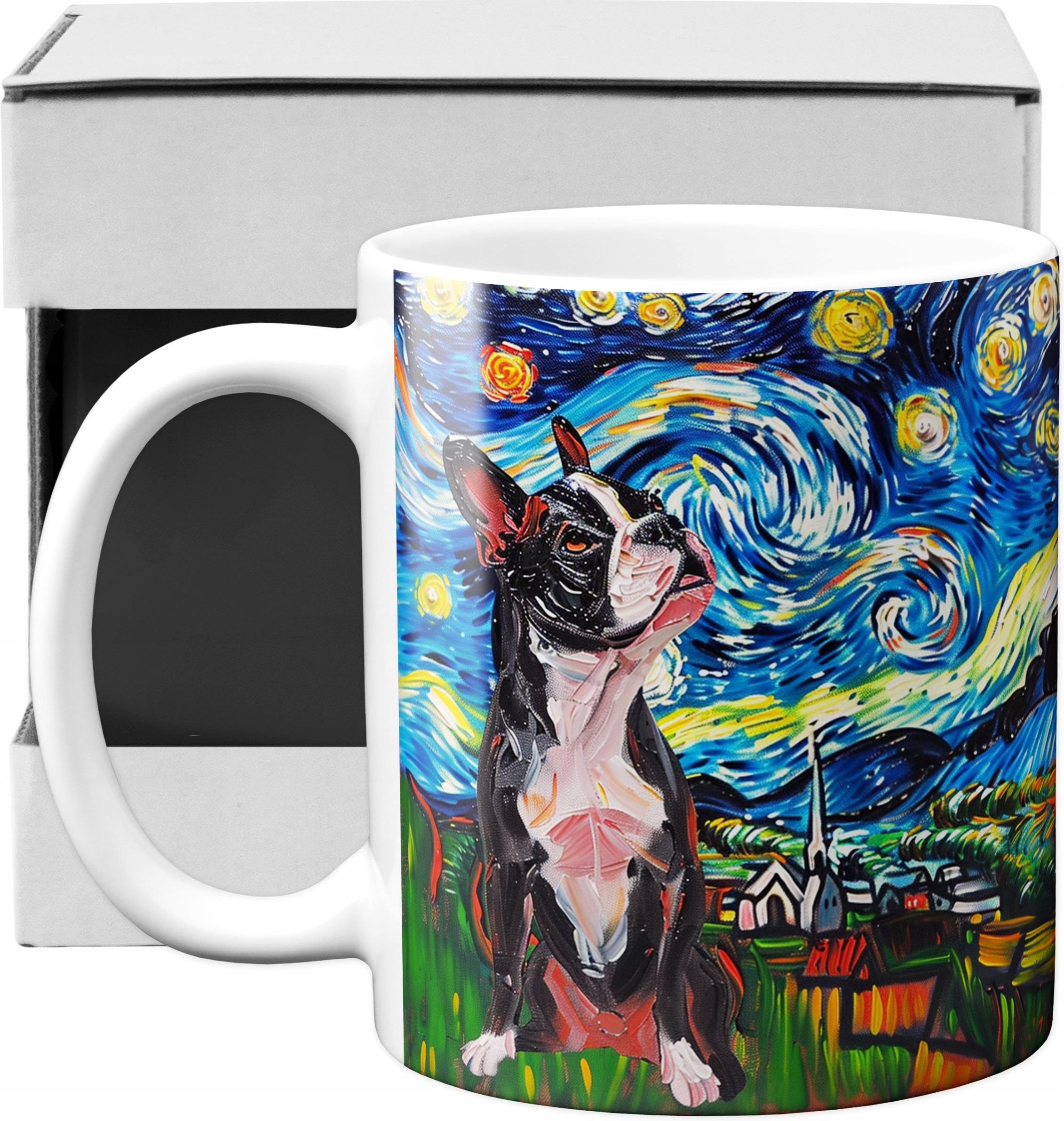 Boston Terrier Starry Night Gwiaździsta Noc Kubek Pies Terier Bull Dog ...