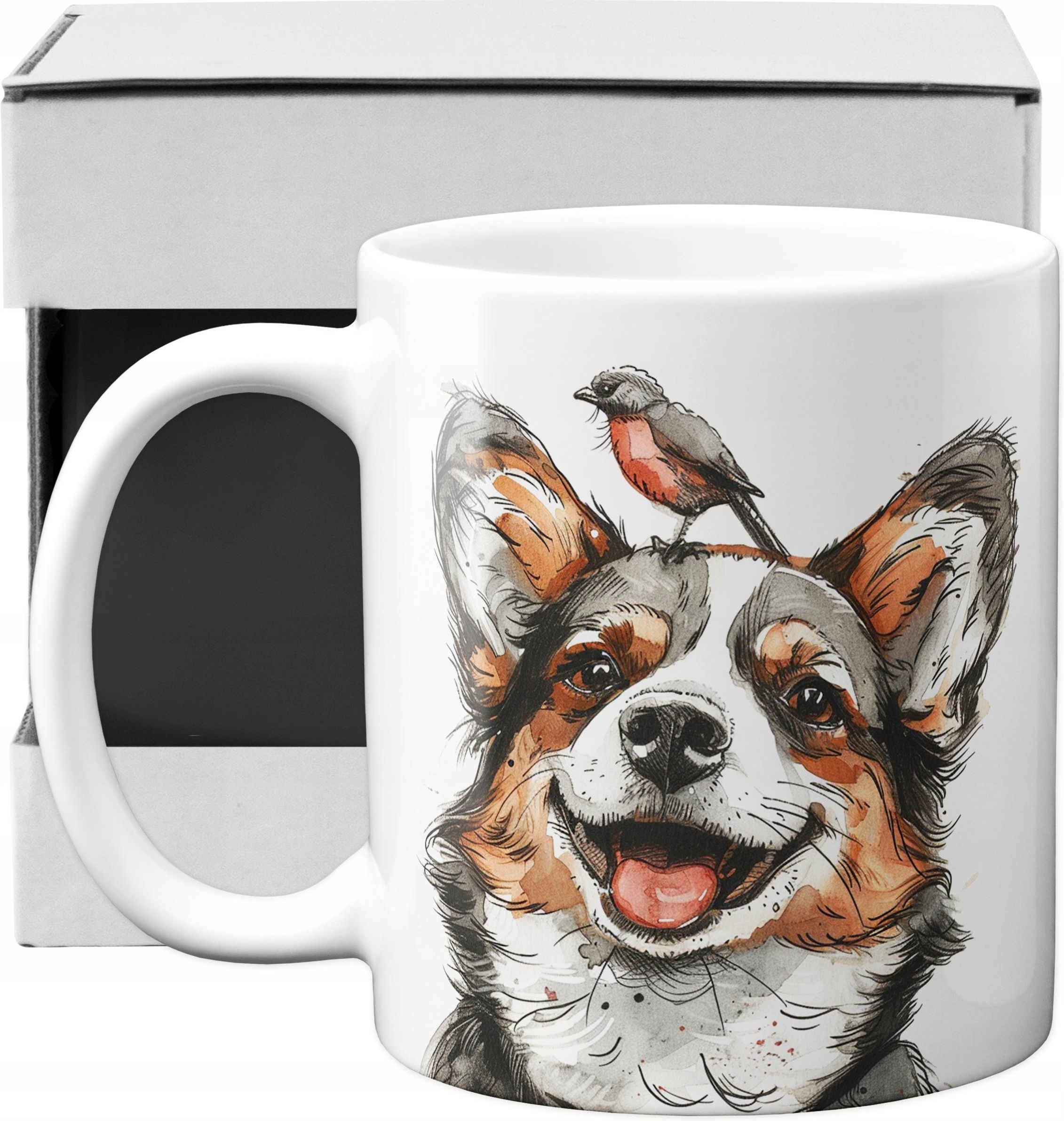 Wesoły Welsh Corgi Pembroke Z Ptakiem Na Głowie Kubek Pies Dog Korgi ...