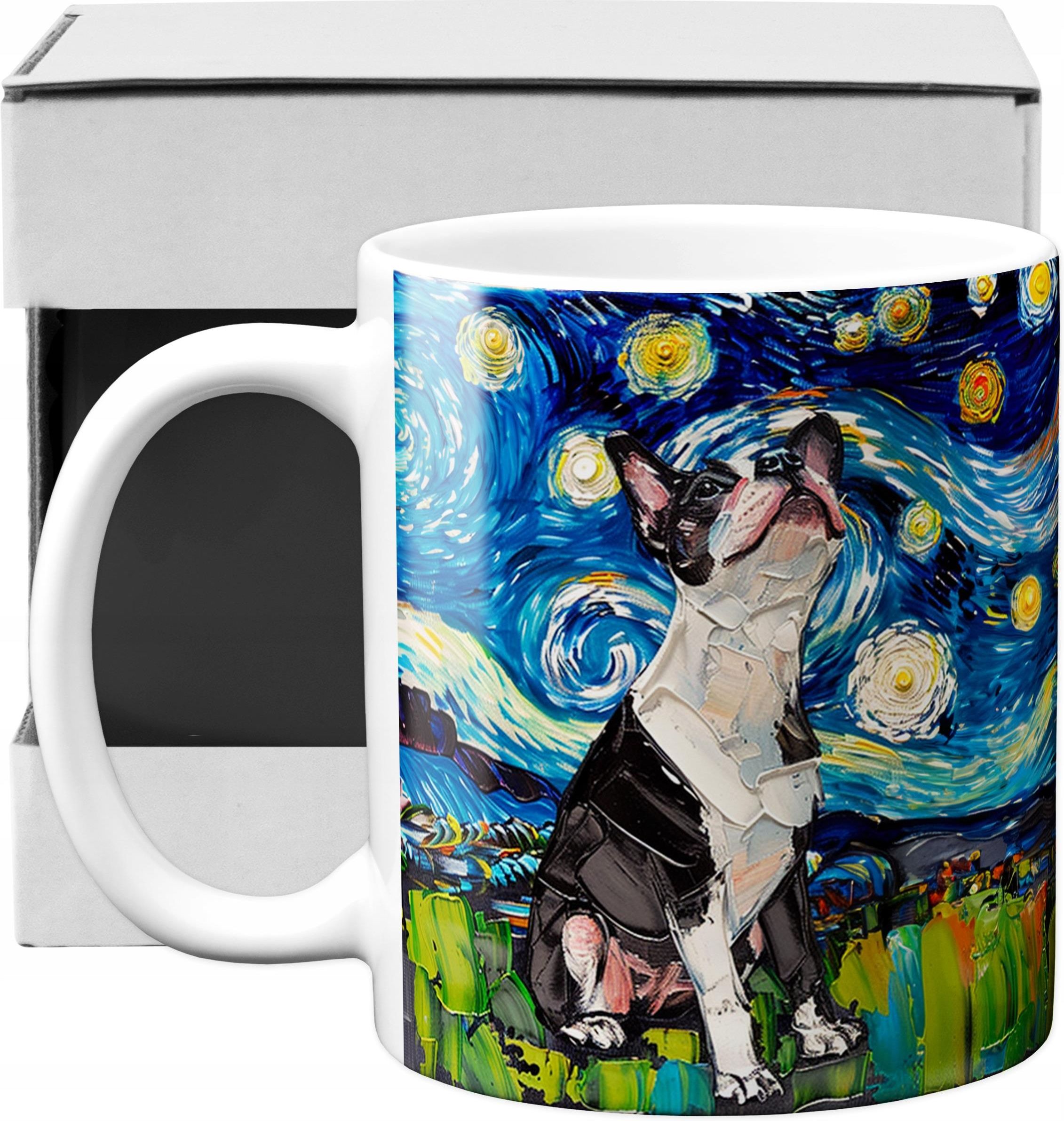 Boston Terrier Starry Night Gwiaździsta Noc Kubek Pies Terier Bull Dog ...