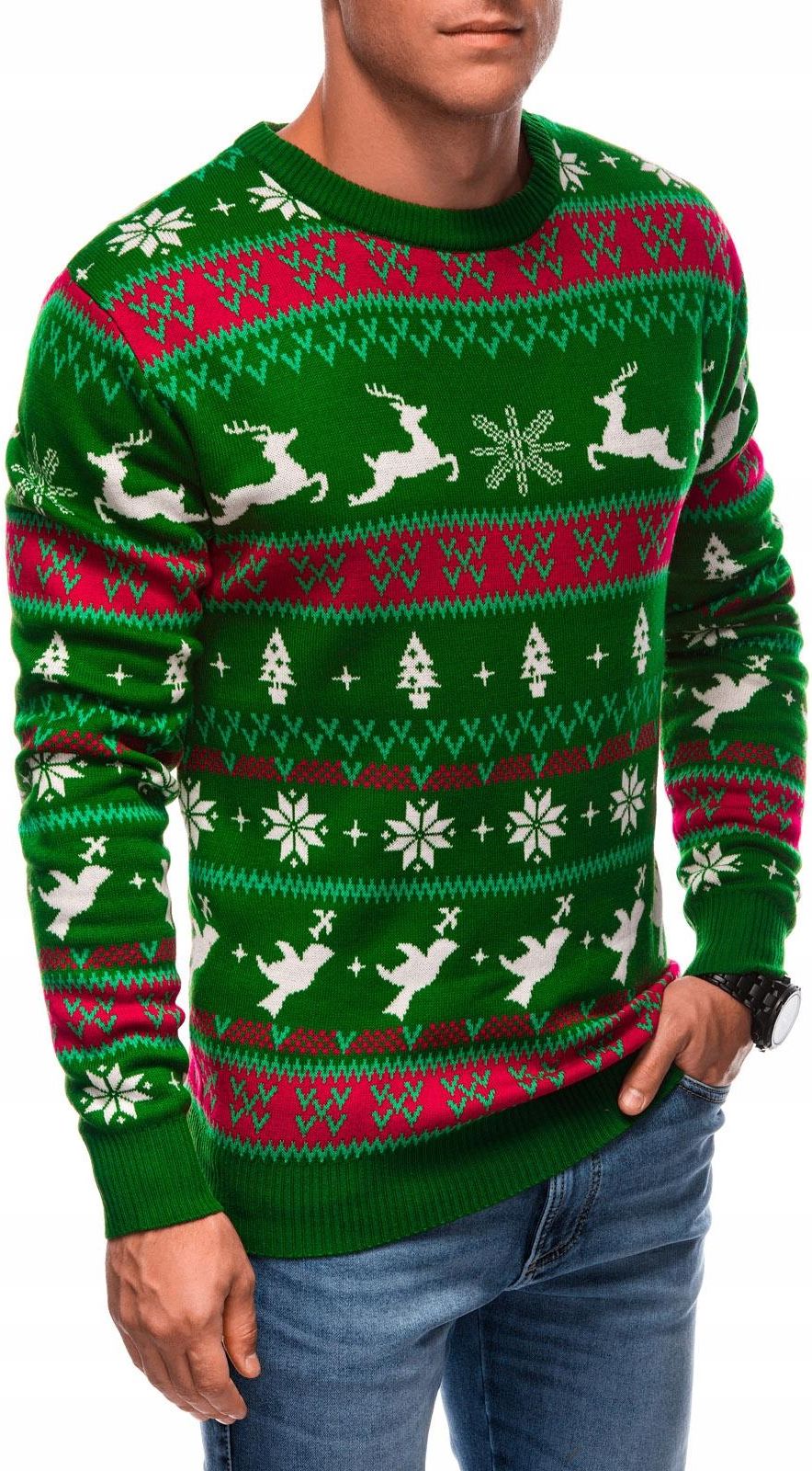 Męski zimowy sweter norweski w renifery zielony V1 EM-SWOS-0104 XXL ...