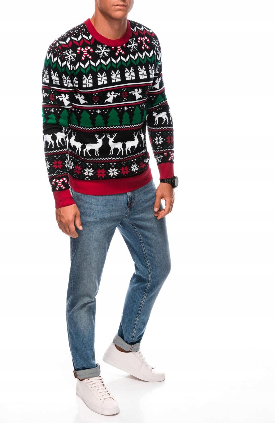 Męski zimowy sweter norweski w świąteczne czarny V1 EM-SWOS-0103 M ...