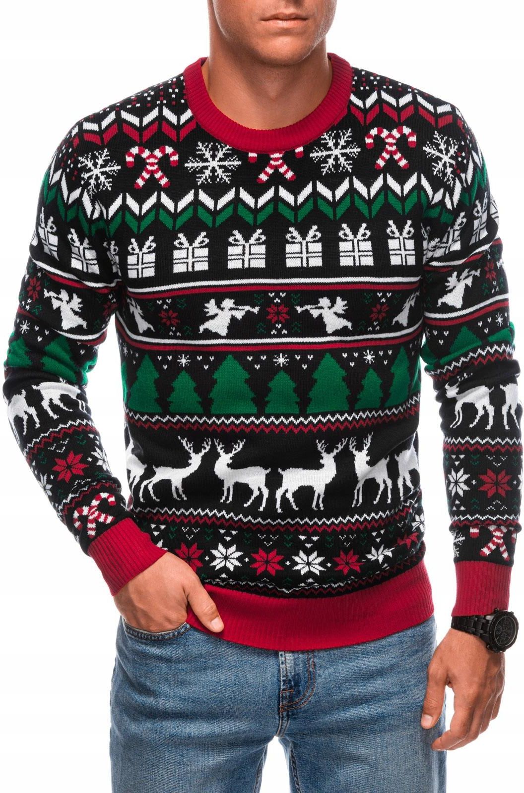 Męski zimowy sweter norweski w świąteczne czarny V1 EM-SWOS-0103 M ...