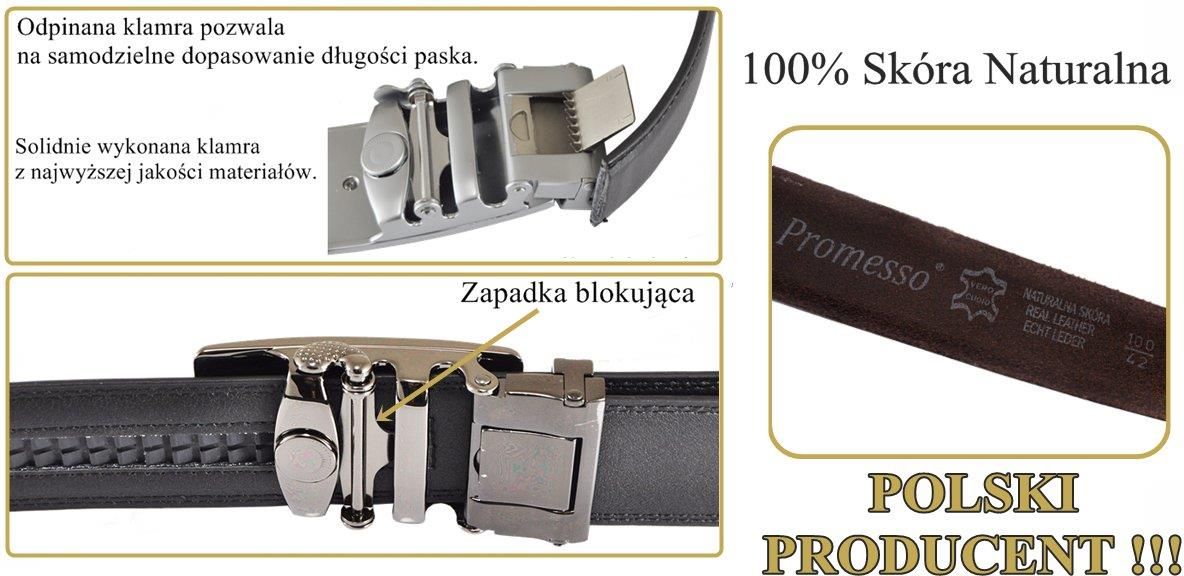 Promesso Męski pasek skóra z automat. klamra 100%PL pudełko - Ceny i ...