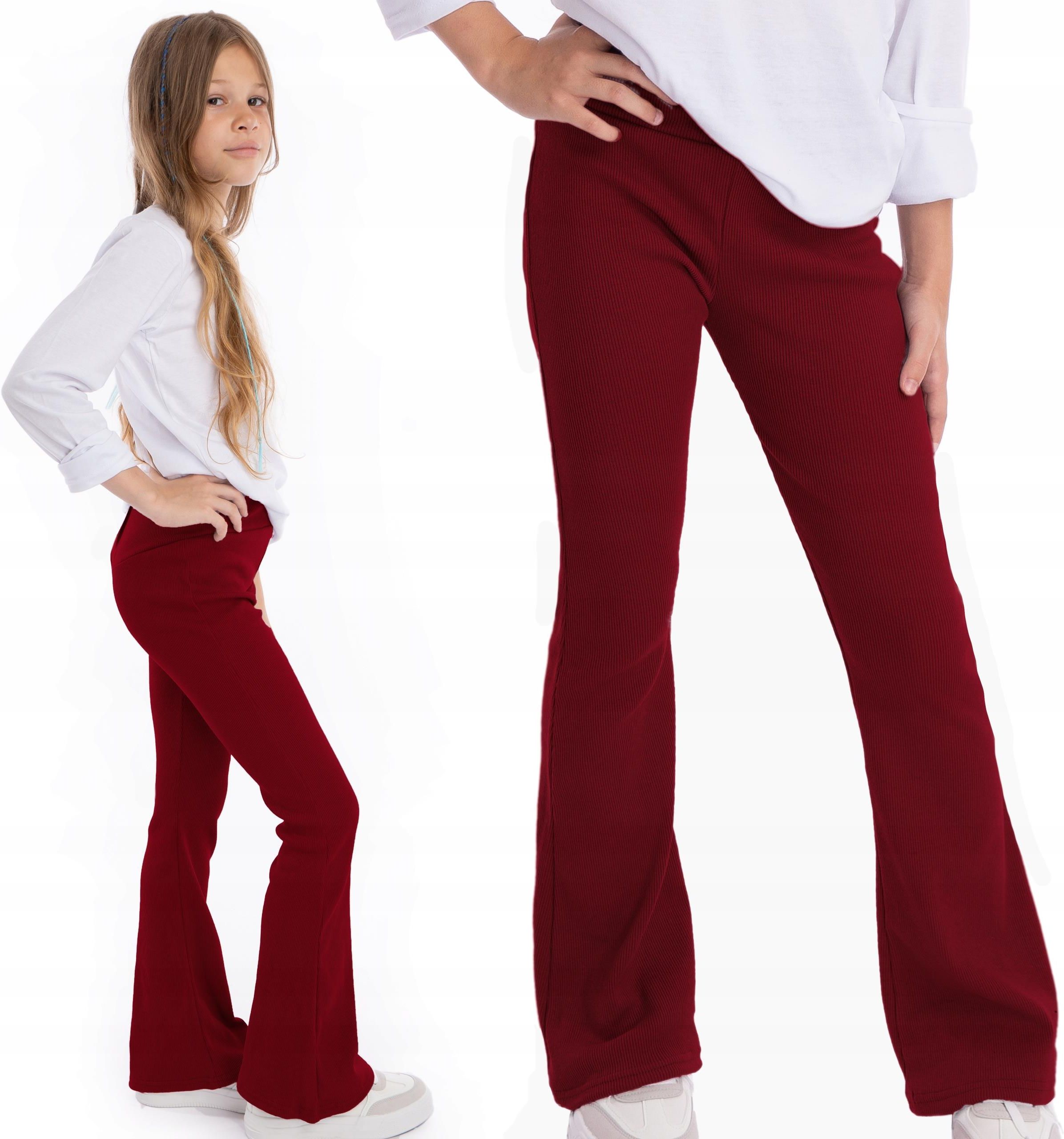 Bordowe Spodnie legginsy Flare getry dzwony r 158 Prążek regulowane ...