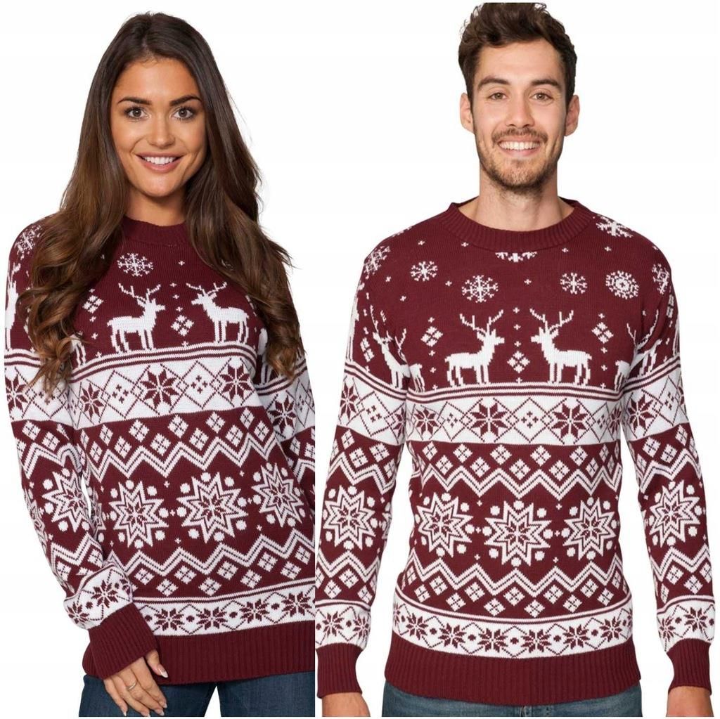 Świąteczne Swetry Dla Par Zestaw Dla Dwojga Bordowe Norweskie ...