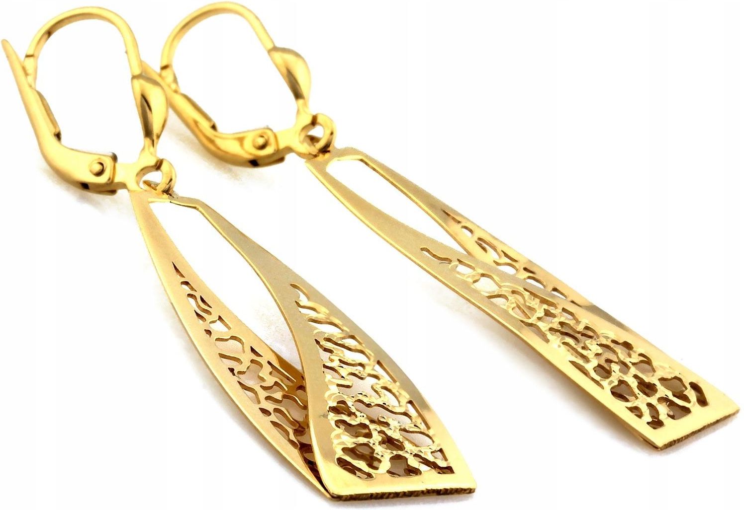 Geometryczne złote kolczyki 585 14k angielskie wiszące ażurowe modele 2.53g - Ceny i opinie ...