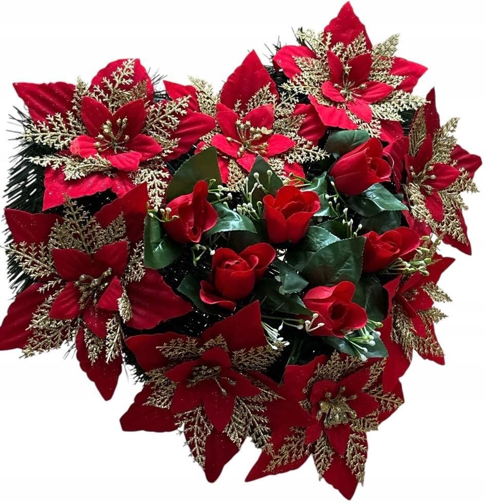 Stroik Serce święta kompozycja sztuczna grób róże Boże Narodzenie ...