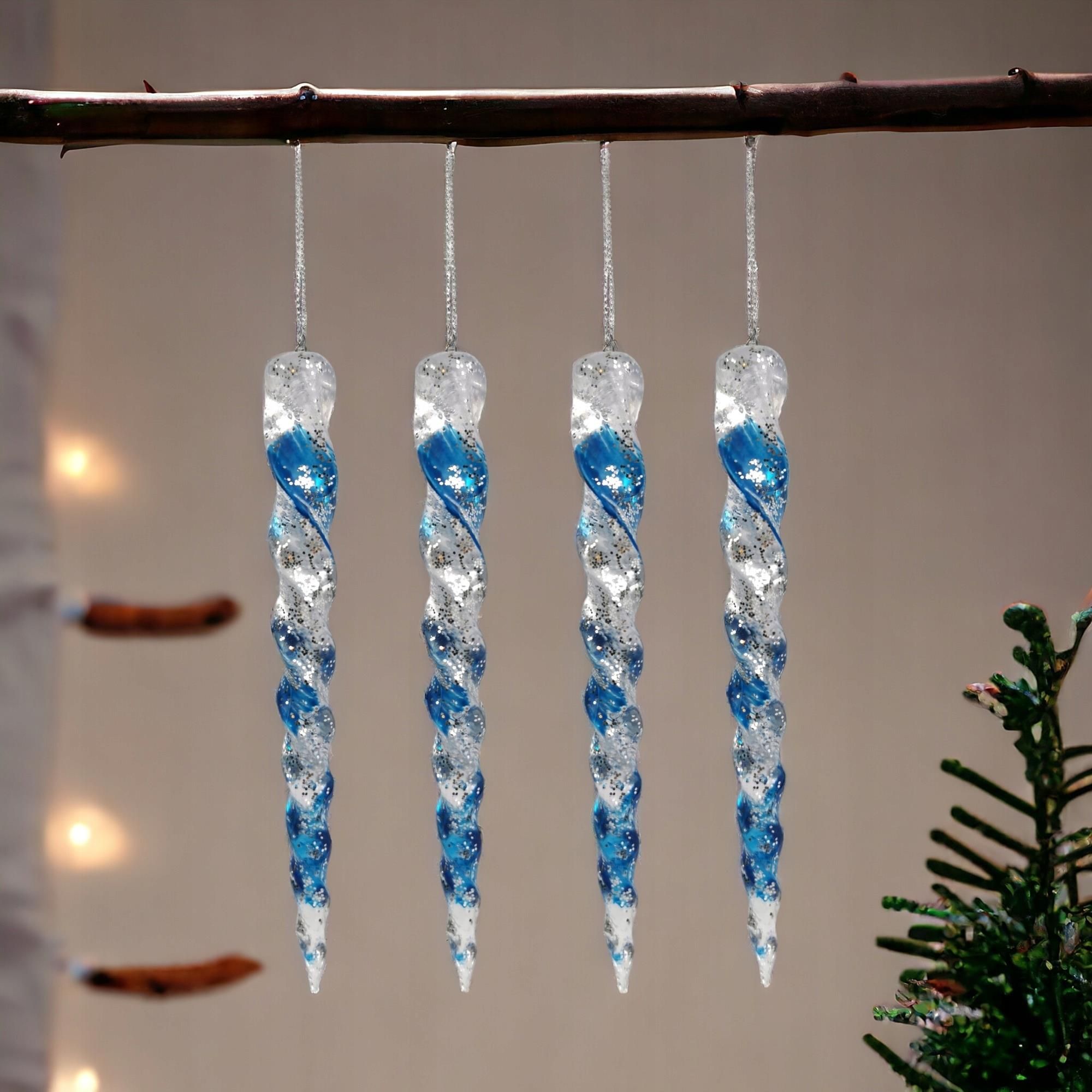 Bombki Choinkowe Zawieszka Sople Niebieskie 15Cm 4szt. Ozdoba ...