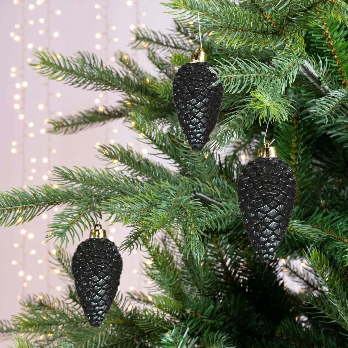 Gardenplus+ Czarne Szyszki Zawieszki Choinkowe Bombki Plastikowe 8Cm ...
