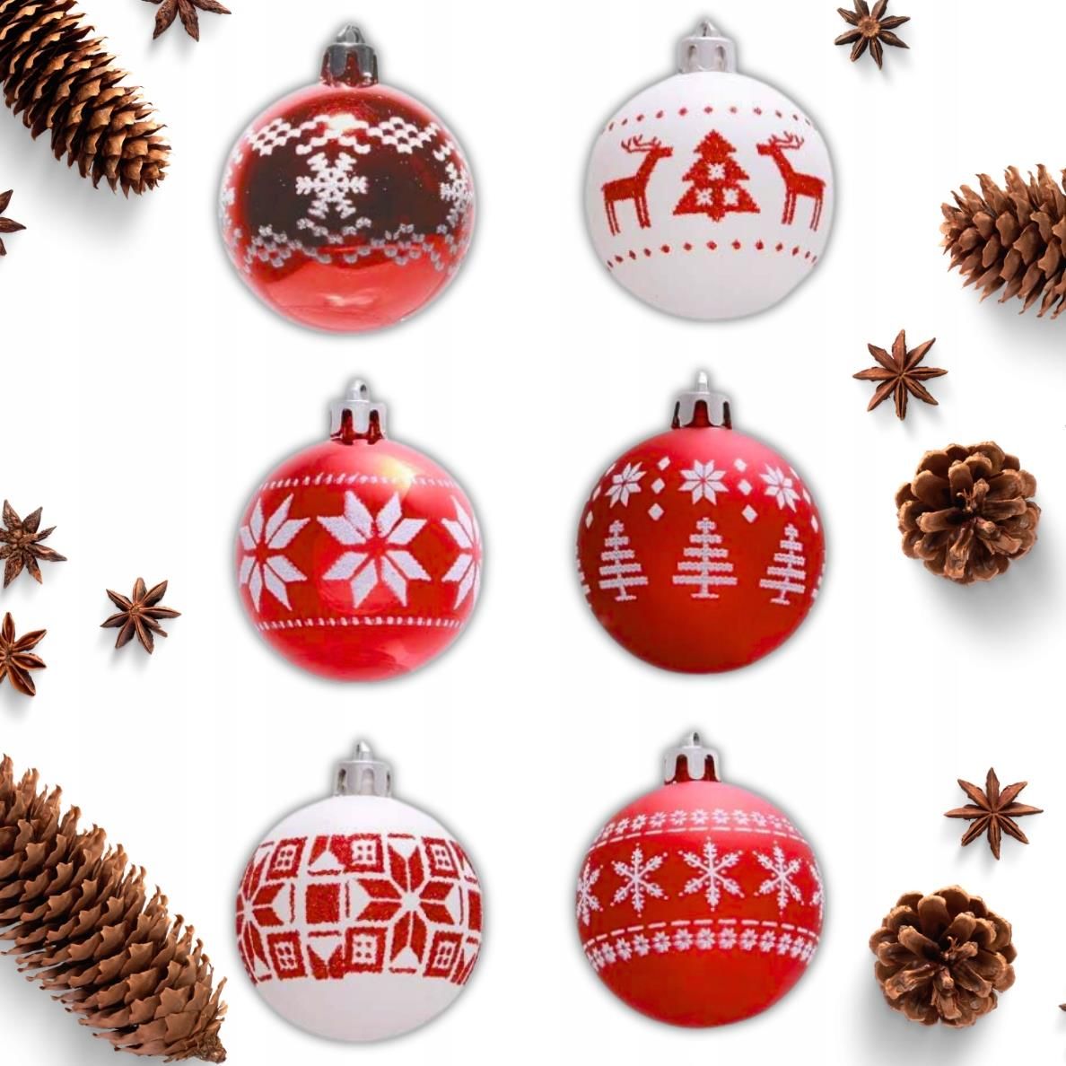 Memflow Bombki Ozdoby Choinkowe Na Choinke Czerwone Białe 30szt. Zdobione - Opinie i atrakcyjne ...