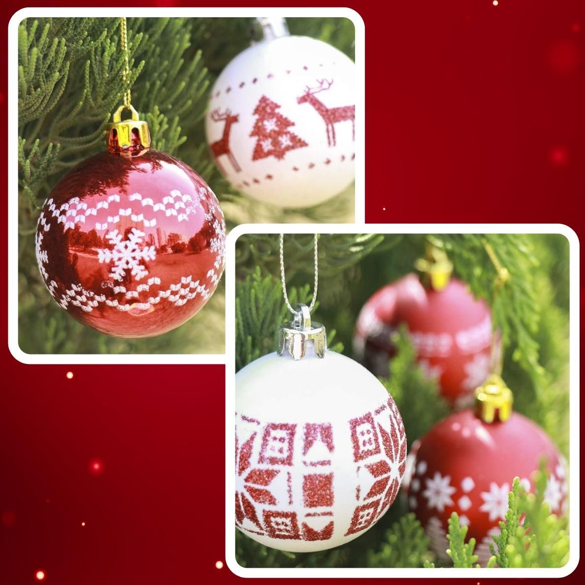 Memflow Bombki Ozdoby Choinkowe Na Choinke Czerwone Białe 30szt. Zdobione - Opinie i atrakcyjne ...