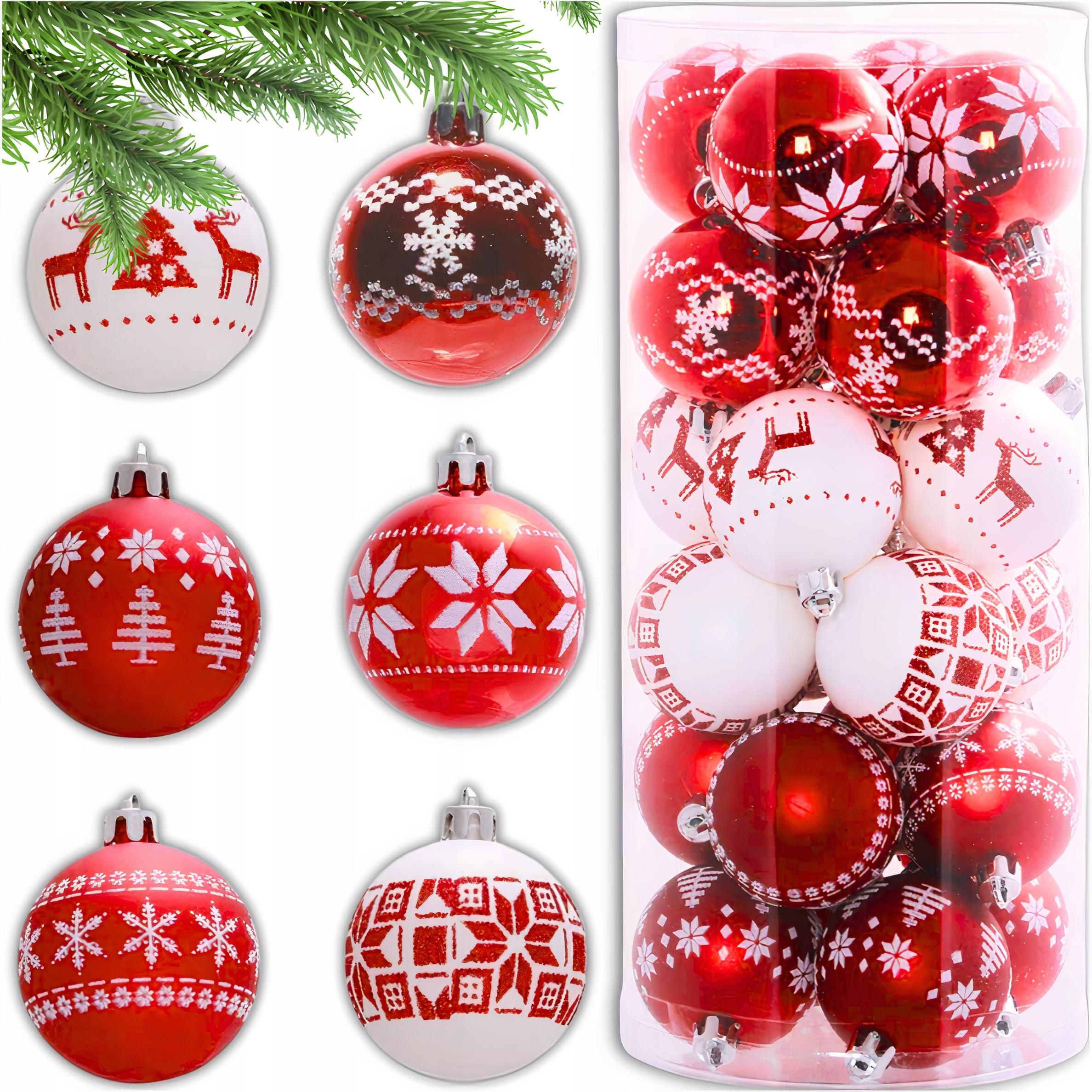 Memflow Bombki Ozdoby Choinkowe Na Choinke Czerwone Białe 30szt ...