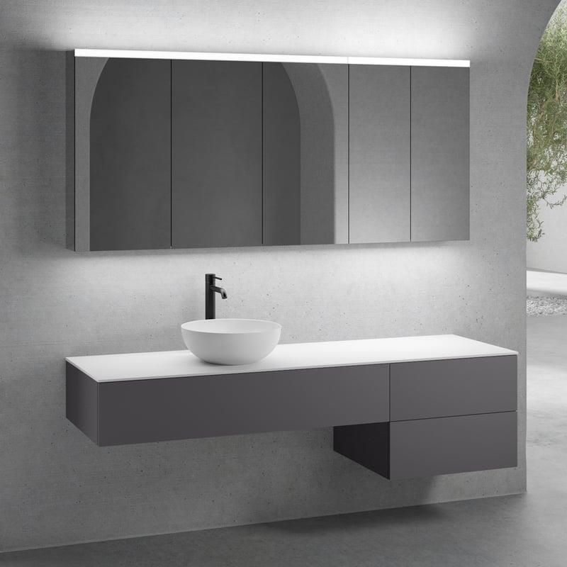 Neoro N50 Zestaw Mebli 180Cm 3 Szuflady Umywalka 45Cm Biały Mat Z Szafką Z Lustrem (BN0106WM ...