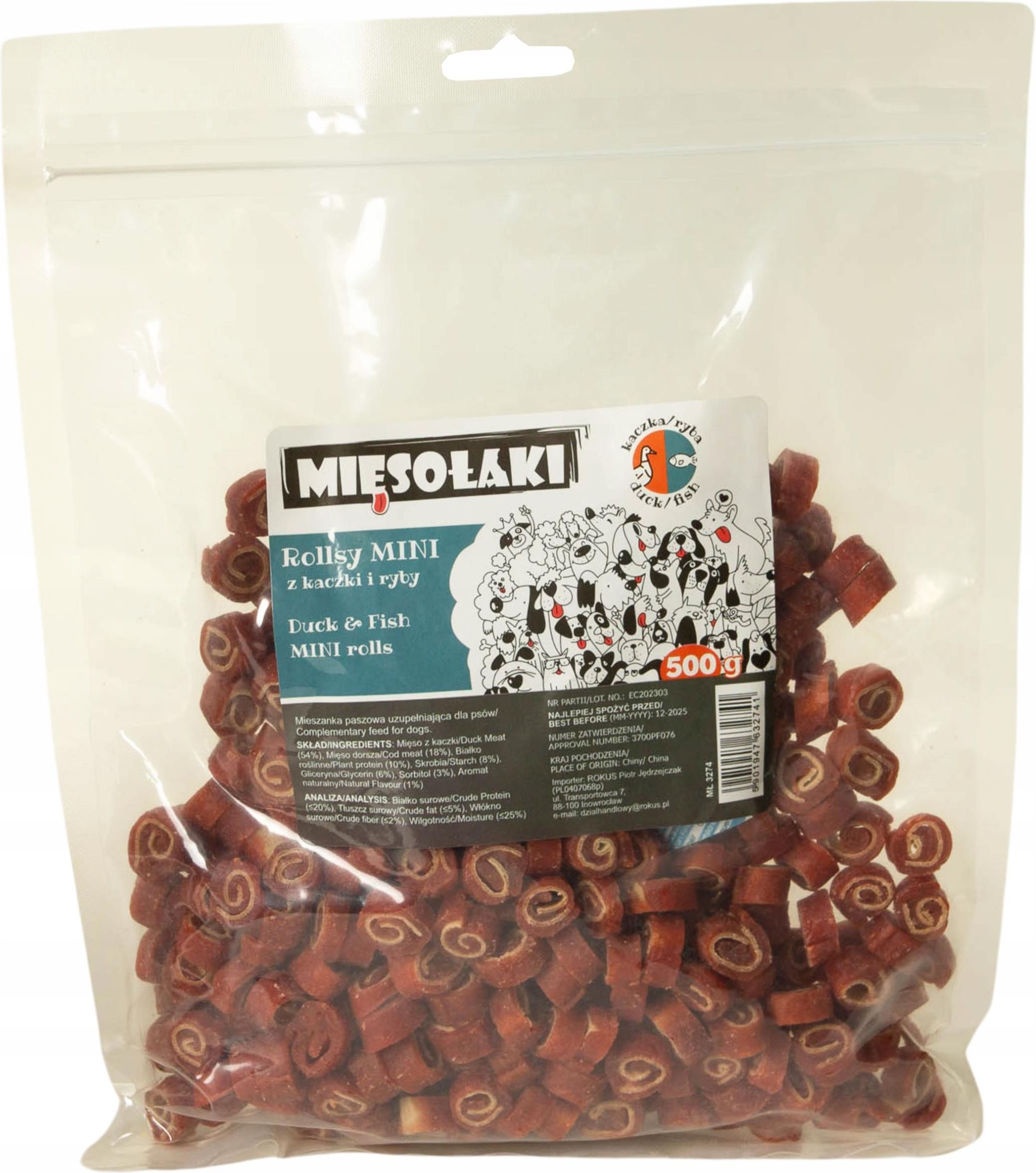 Karma Mięsołaki Rollsy Mini Kaczka I Ryba 1Cm Przysmak Dla Psa 500G ...