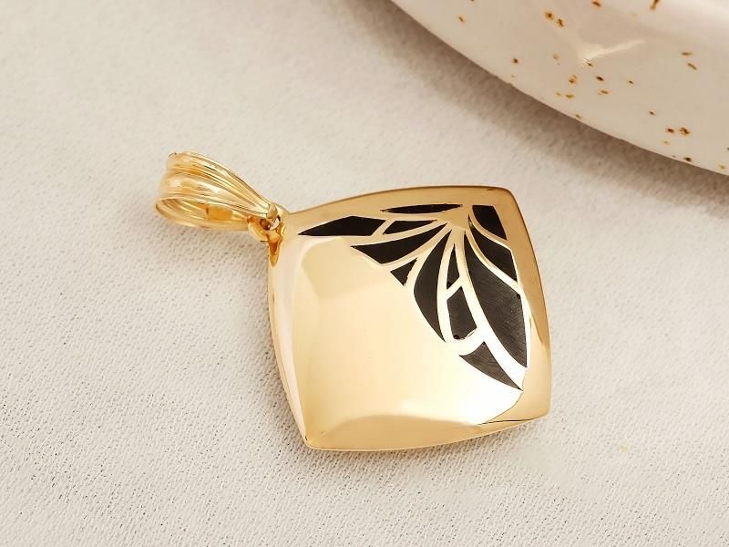 Lovrin Zawieszka kwadratowa złota 585 z czarną emalią błyszczący romb na łańcuszek - Ceny i ...