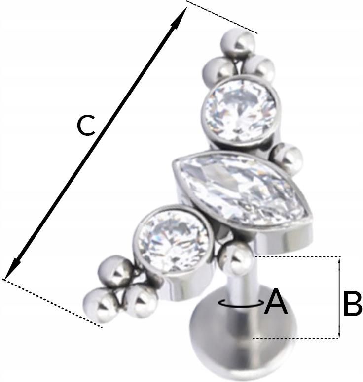 Piercing Kolczyk Labret z ozdobną nakrętką cyrkonie Conch Helix Tytan 1 ...