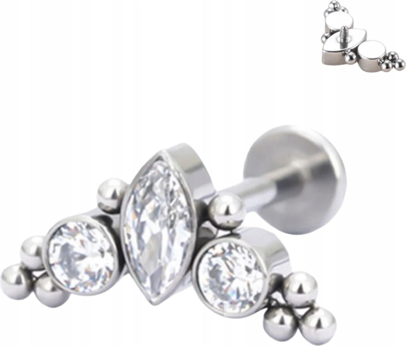 Piercing Kolczyk Labret z ozdobną nakrętką cyrkonie Conch Helix Tytan 1 ...