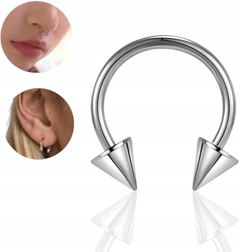 Kolczyk Piercing Tytanowa Podkowa z dwoma stożkami Septum Daith 1,2/6/3 ...