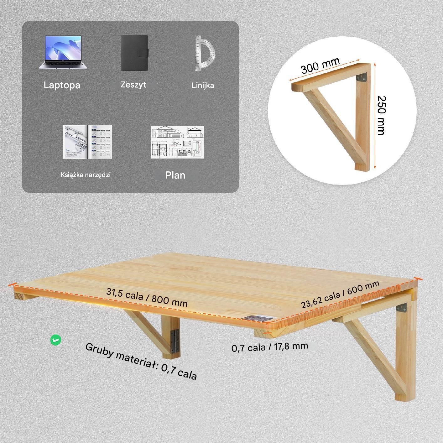 Vevor Stół Ścienny Stolik Składany Biurko Składane Wiszące 80x60cm ...