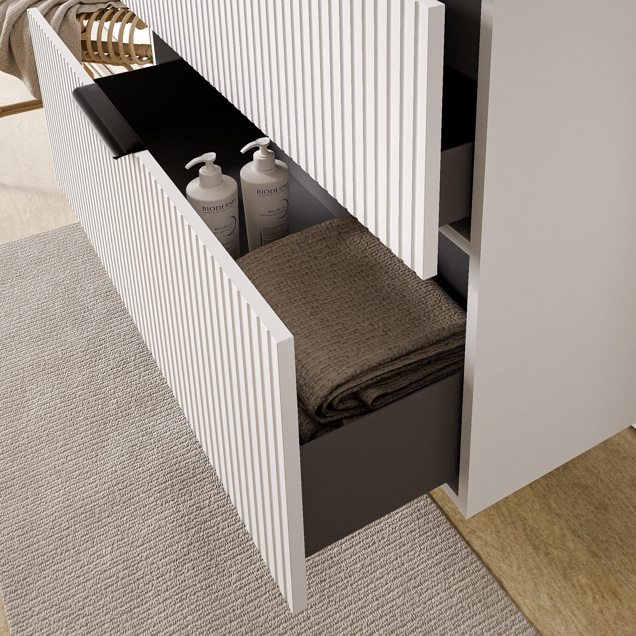 Bernstein TIM 80cm Frezowany Biały Mat - Blat Biały Połysk + Uchwyt ...