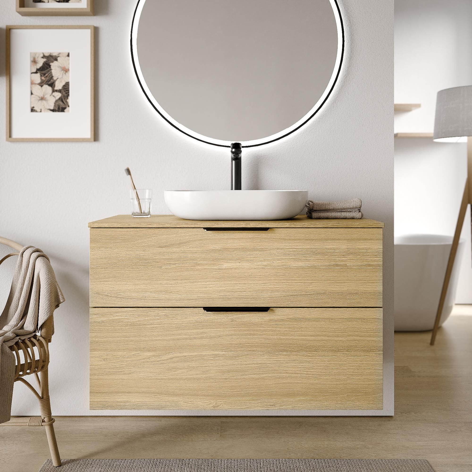 Bernstein TIM 100cm Dąb Szary - Blat Biały Mat + Uchwyt Chrom - Opinie ...