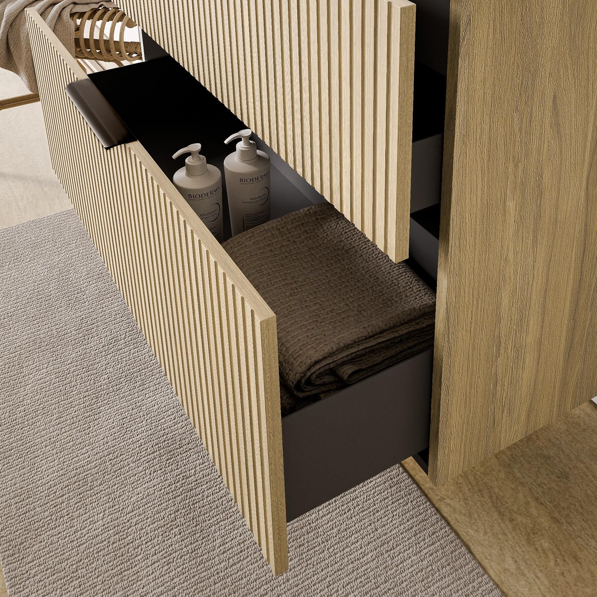 Bernstein TIM 80cm Frezowany Szary Dąb - Blat Biały Mat + Uchwyt Czarny ...