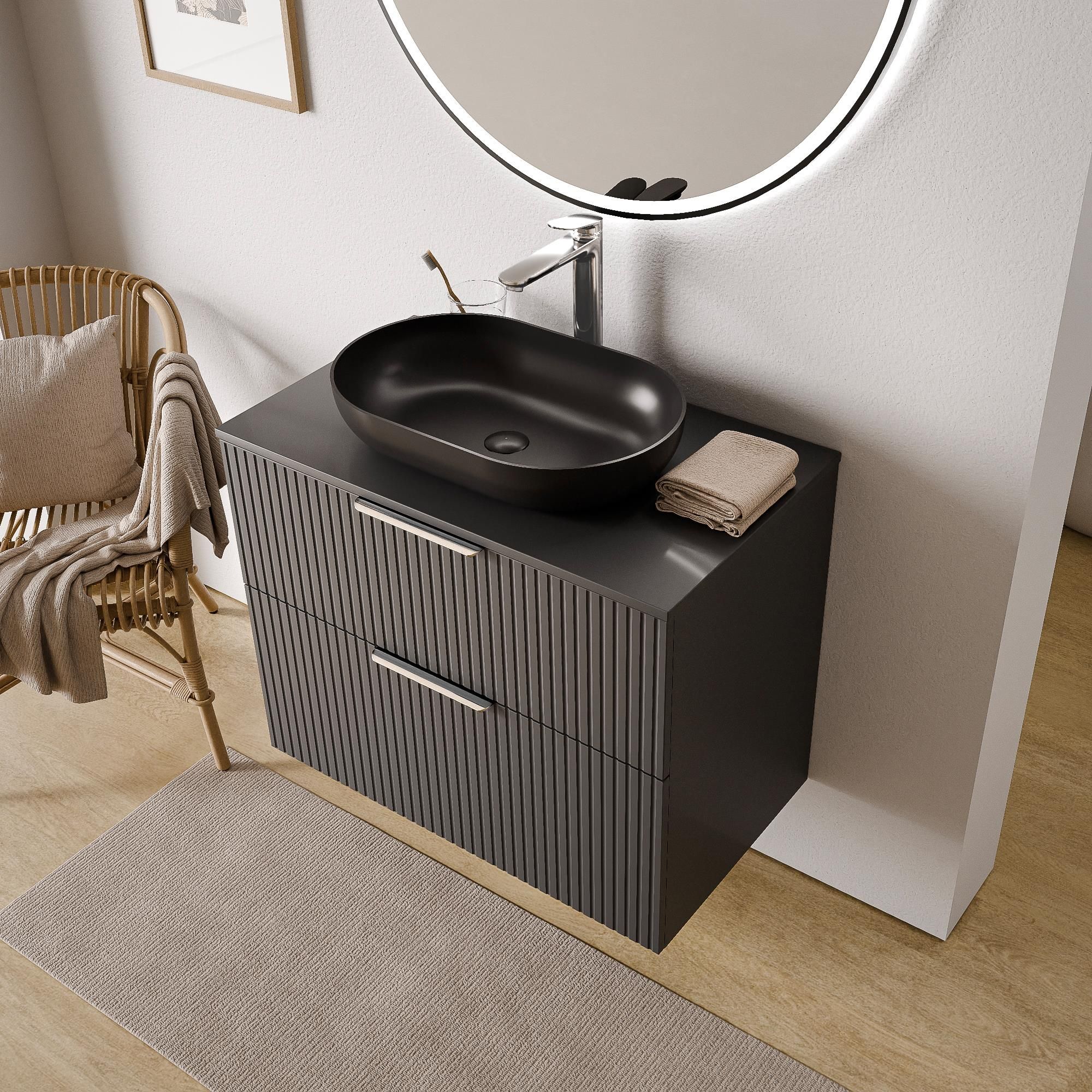 Bernstein TIM 80cm Frezowany Antracyt Mat - Blat Biały Mat + Uchwyt ...