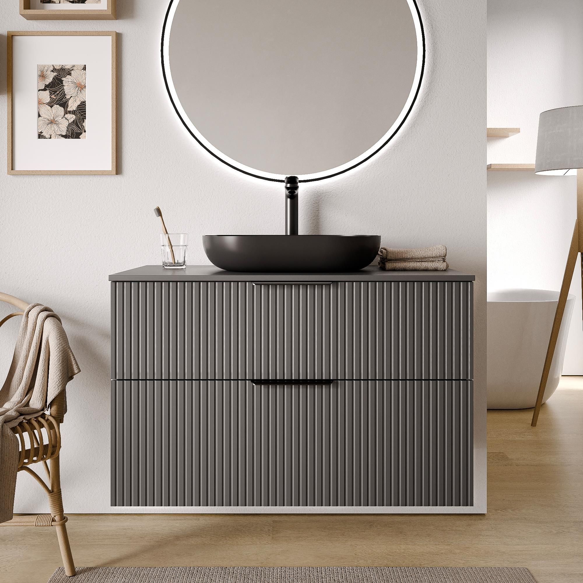 Bernstein TIM 100cm Frezowany Antracyt Mat - Blat Antracyt Mat + Uchwyt ...