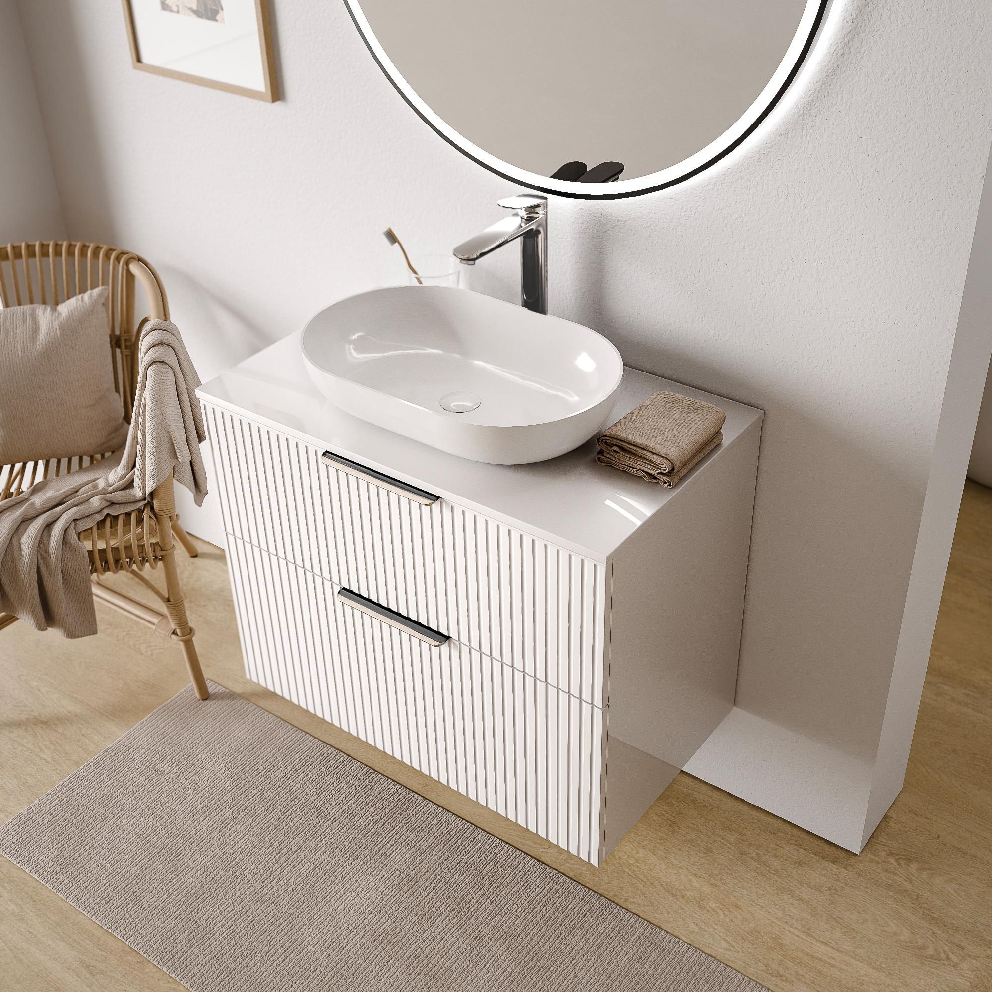 Bernstein TIM 80cm Frezowany Biały Mat - Blat Czarny Mat + Uchwyt ...