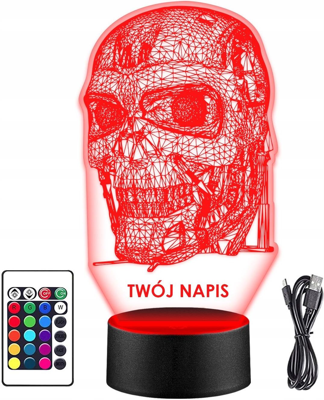 Lampka Nocna Led Terminator Czaszka 3D Pilot Urodziny Statuetka ...