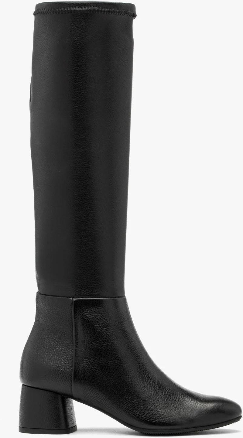 Czarne ciepłe damskie kozaki Ryłko elastyczna cholewka buty zima jesień ...