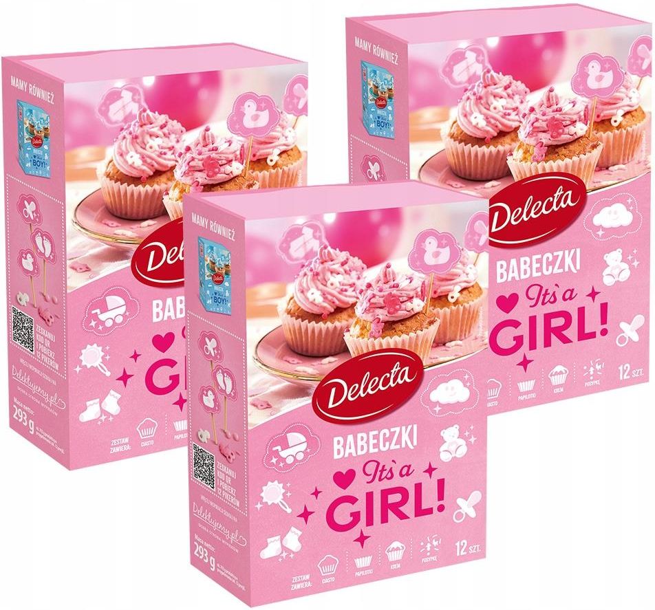Delecta Babeczki Baby Shower X12 Krem Papilotki Posypka Dziewczynka ...