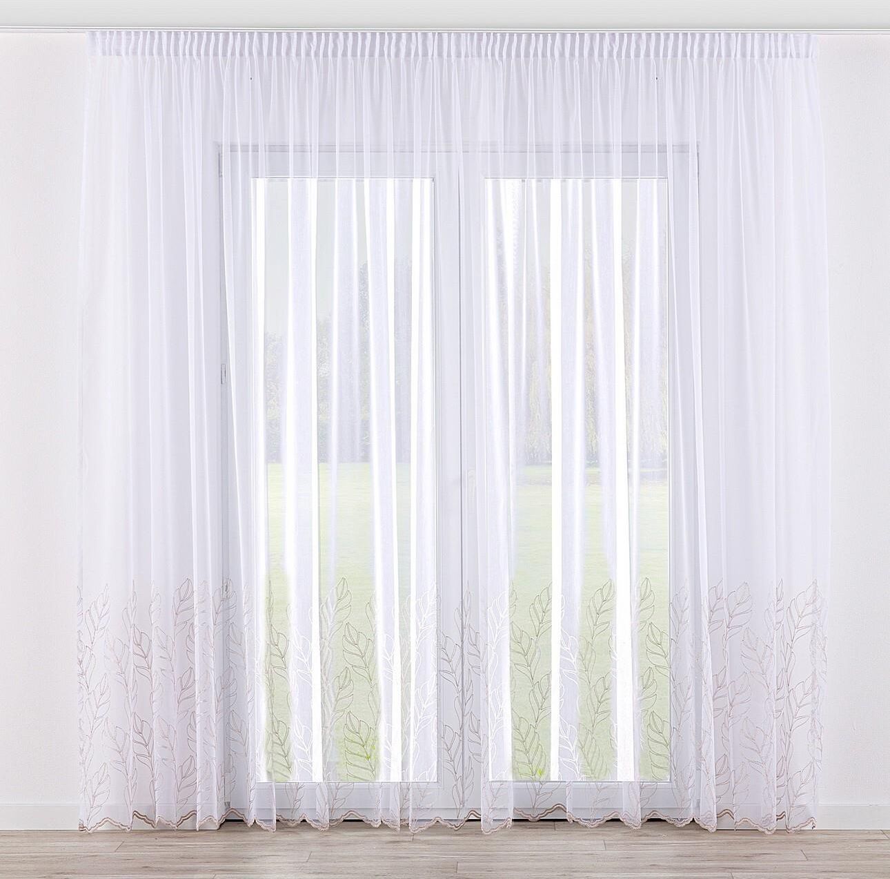 Dekoria Firana na taśmie biały ze złotym wzorem Woale i firany 300 x ...