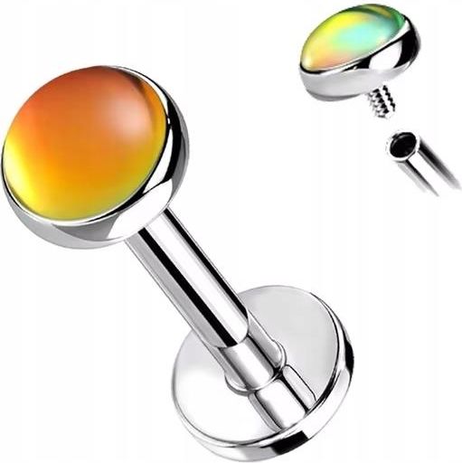 Labret kolczyk tragus cyrkonia kryształek opal gwint wewnętrzny 1.2/8 ...