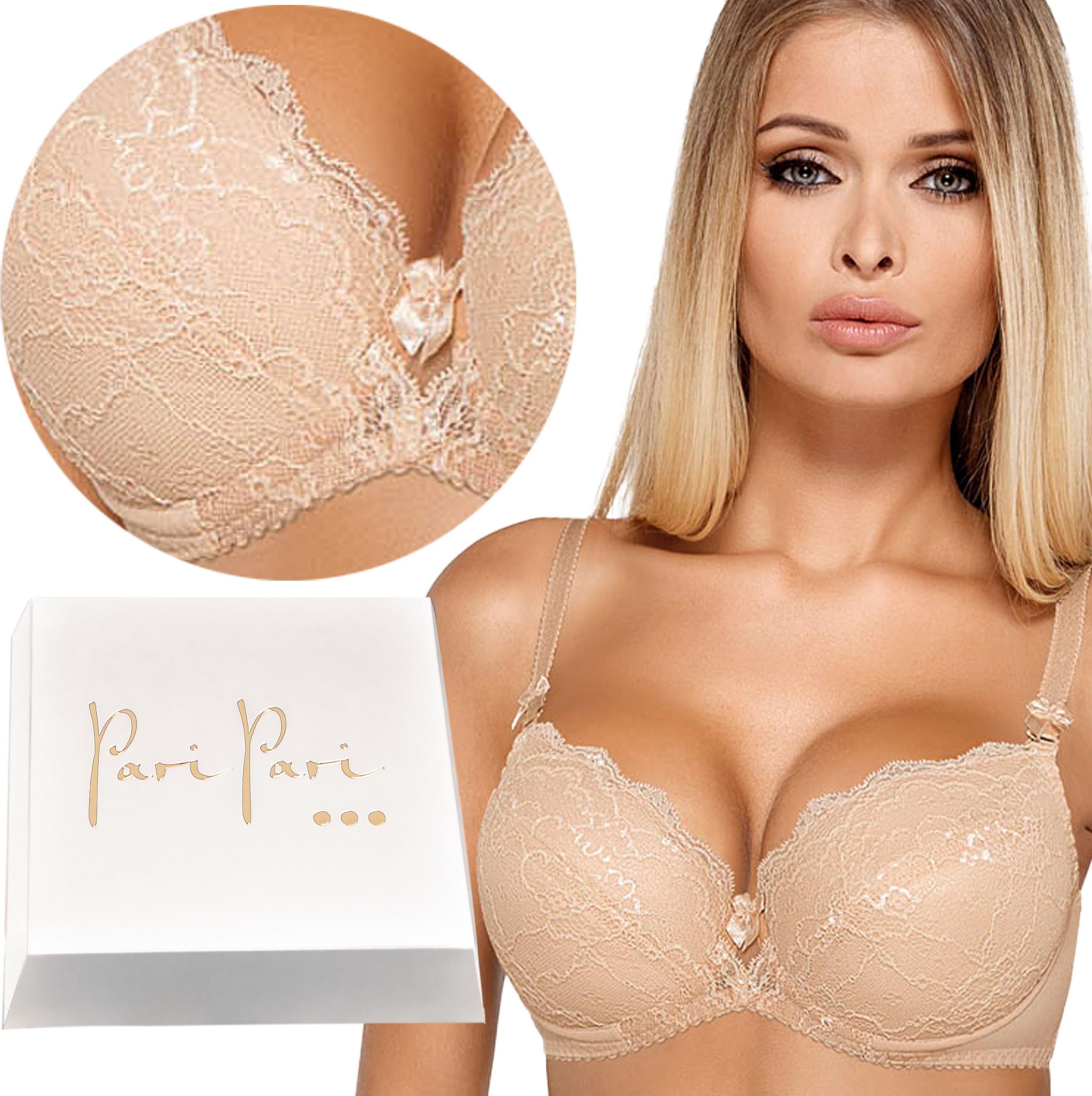 Biustonosz Push Up Koronkowy Stanik Modelujący Wkładki Beżowy 80B - Ceny i opinie - Ceneo.pl