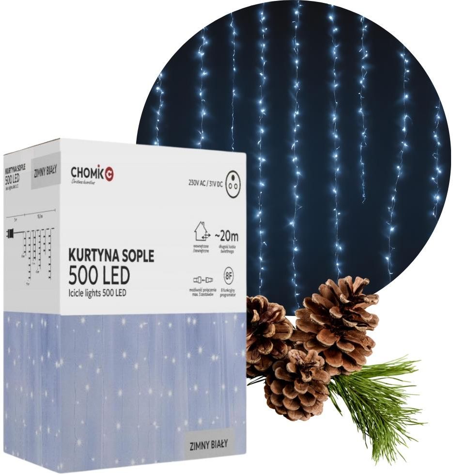 Chomik Grube Sople Lampki Choinkowe 500 Led Zimny Biały Mocne Kurtyna ...